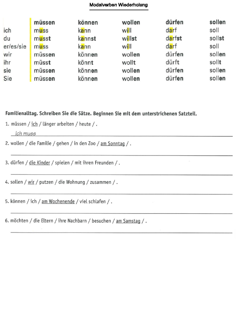 Modalverben Revision Worksheet | PDF