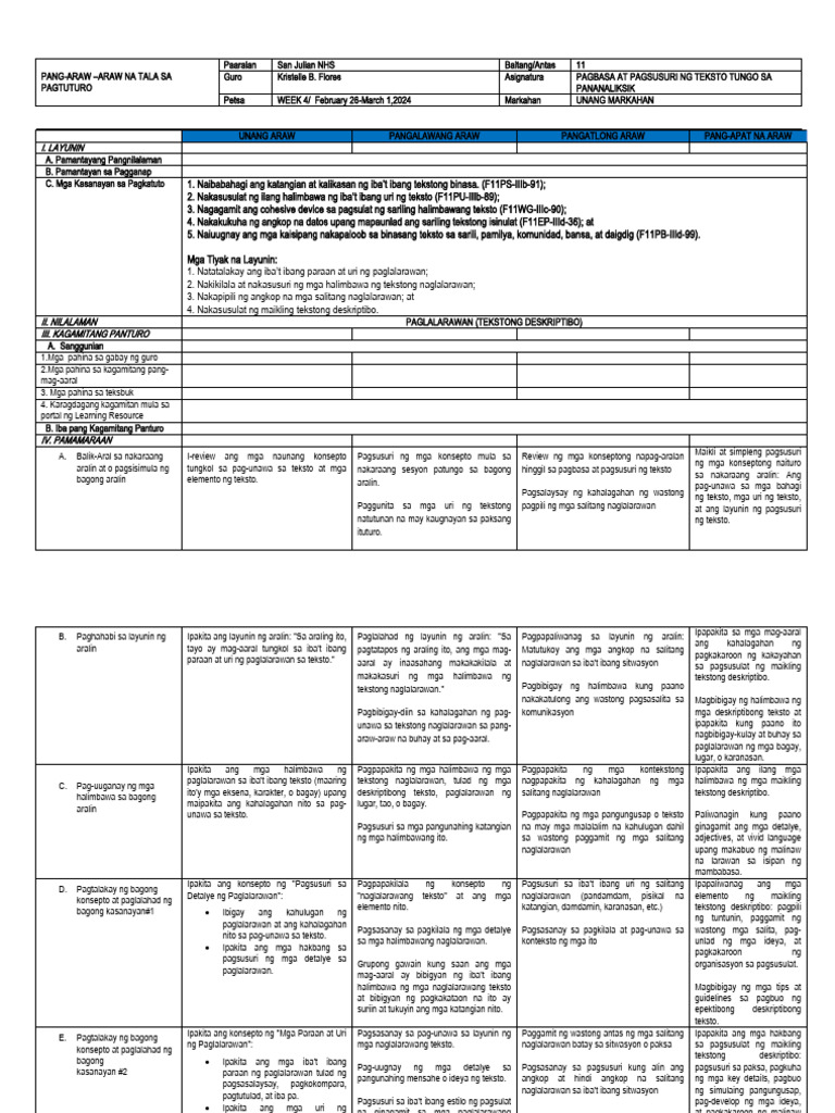 Pagbasa at Pagsusuri Q1 Week4 | PDF