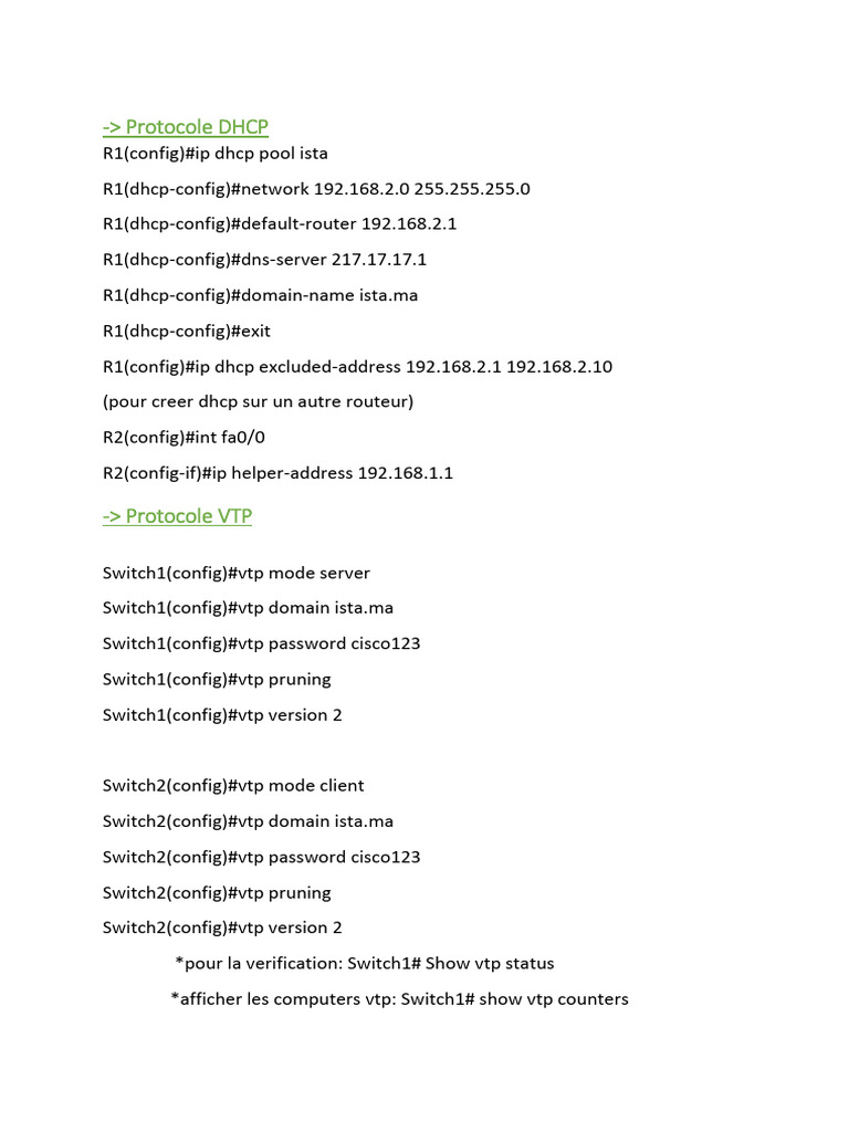 Configuration Réseau: DHCP, VTP, OSPF, NAT | PDF | Port (Computer Networking) | Internet Protocols