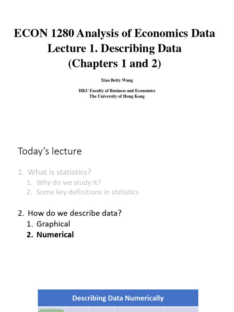 Topic 1 Describing Data II | PDF | Coefficient Of Variation | Standard Deviation