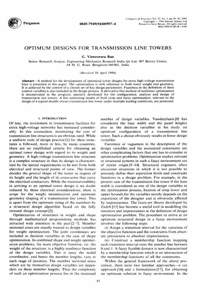 Optimum Designs For Transmission Line Towers | PDF
