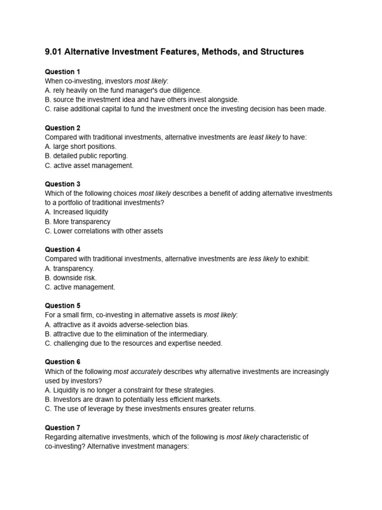 9.01 Alternative - Investment - Features, - Methods, - and - Structures | PDF