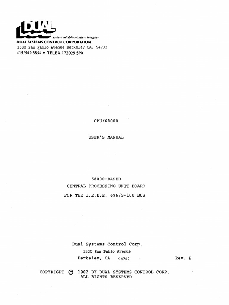 Dual CPU 68000 Users Manual 1982 | PDF | Central Processing Unit ...