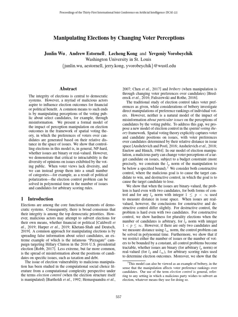 Manipulating Elections by Changing Voter Perceptions | PDF
