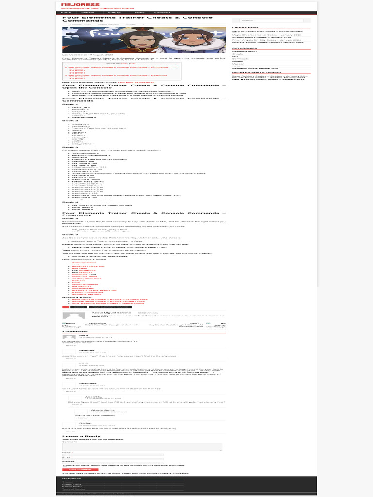 Four Elements Trainer Cheats & Console Commands | PDF