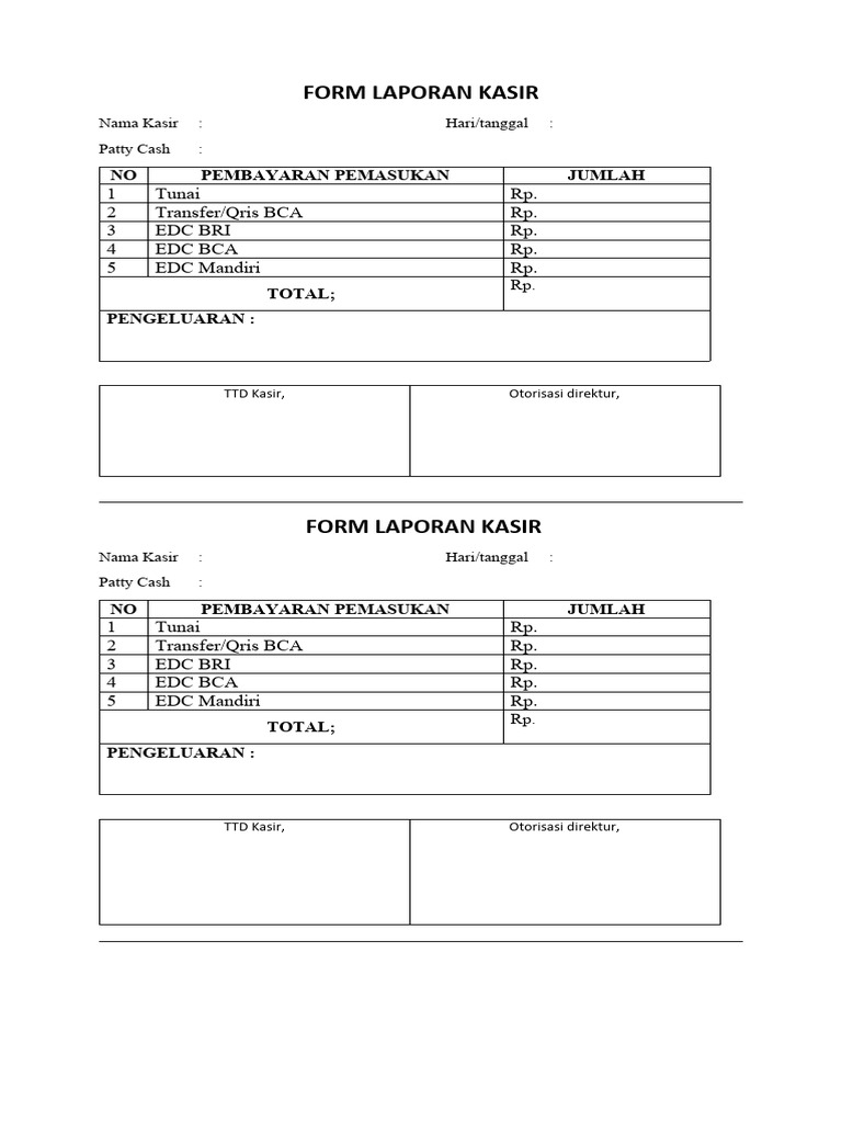 Form Laporan Kasir | PDF