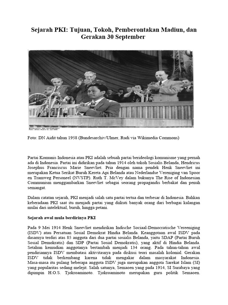 Sejarah PKI: Tokoh, Tujuan, dan Pemberontakan | PDF