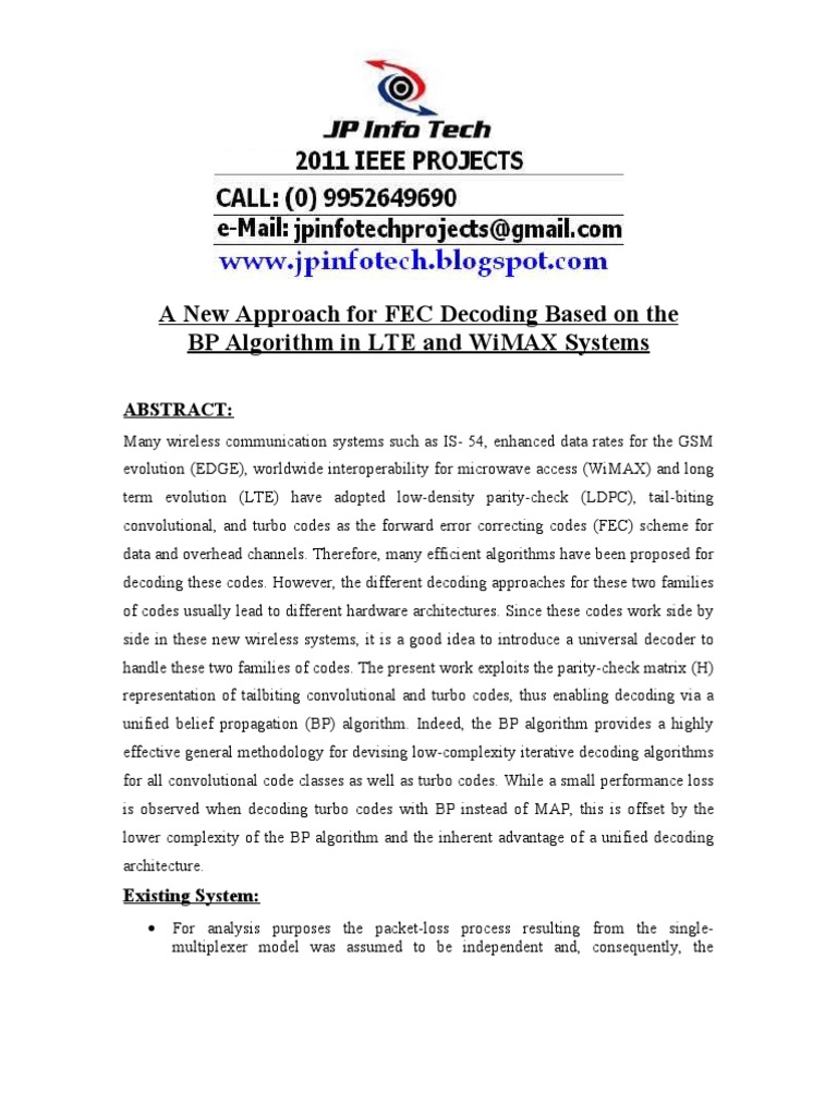 A New Approach For FEC Decoding Based On The BP Algorithm in LTE and WiMAX Systems | PDF ...