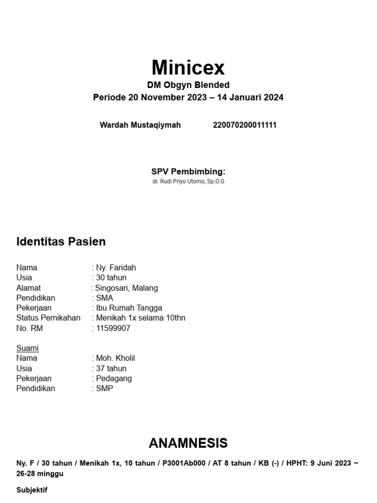 Minicex Obgyn - Wardah | PDF