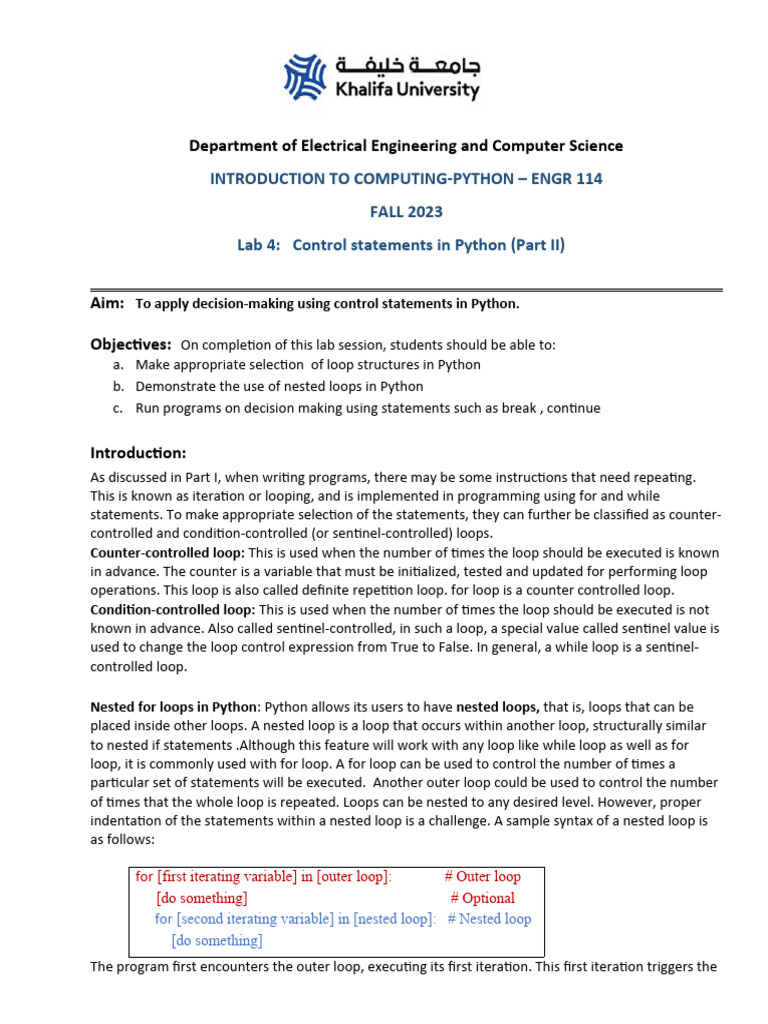 Lab 4 | PDF | Control Flow | Computer Program Lab 4 | PDF | Control Flow | Computer Program