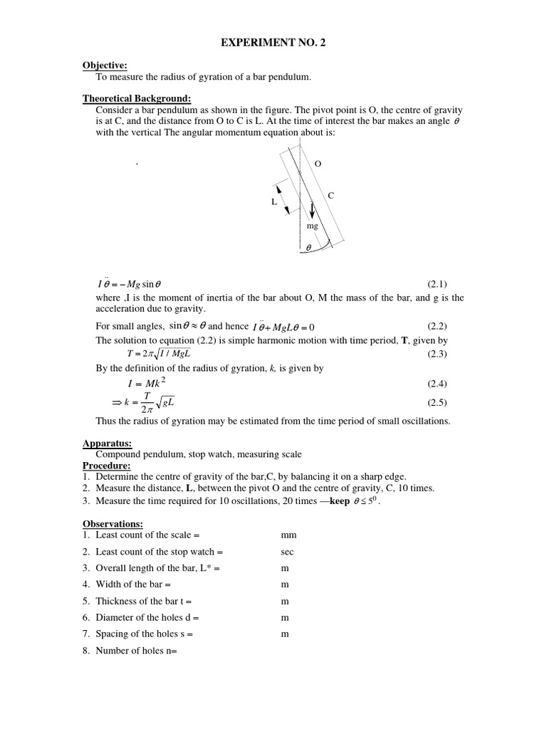 EXP2 Bar Pendulum 1637863083559 1647488088751 | PDF | Pendulum | Physics