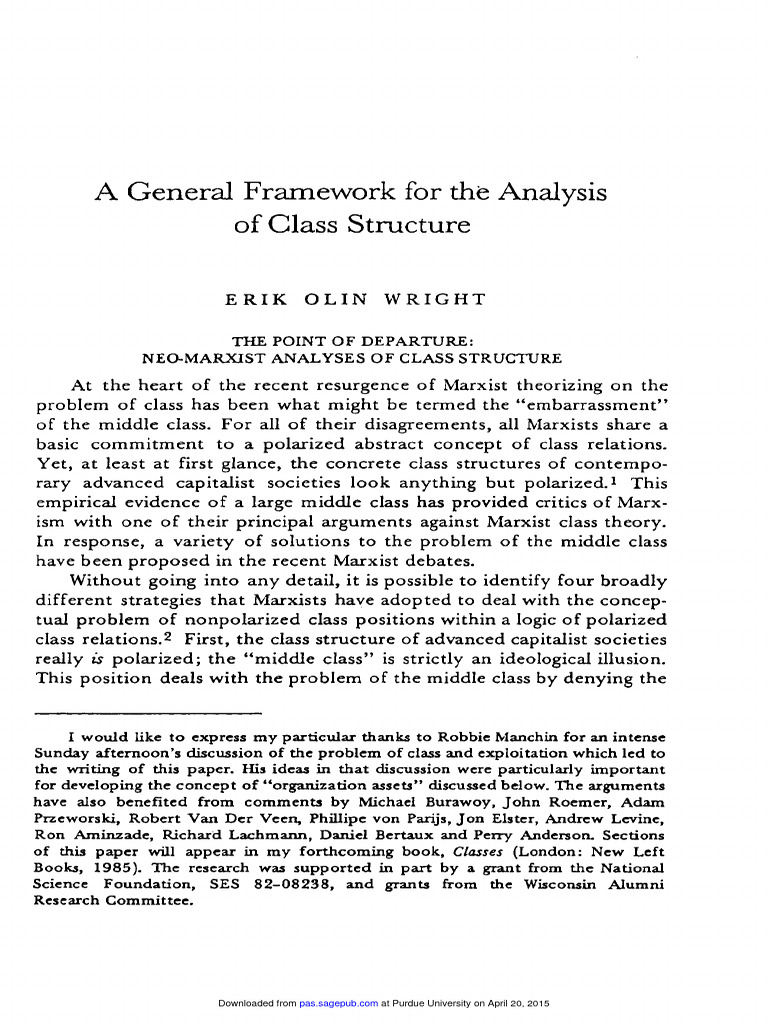 Wright, A General Framework For The Analysis of Class Structure | PDF ...