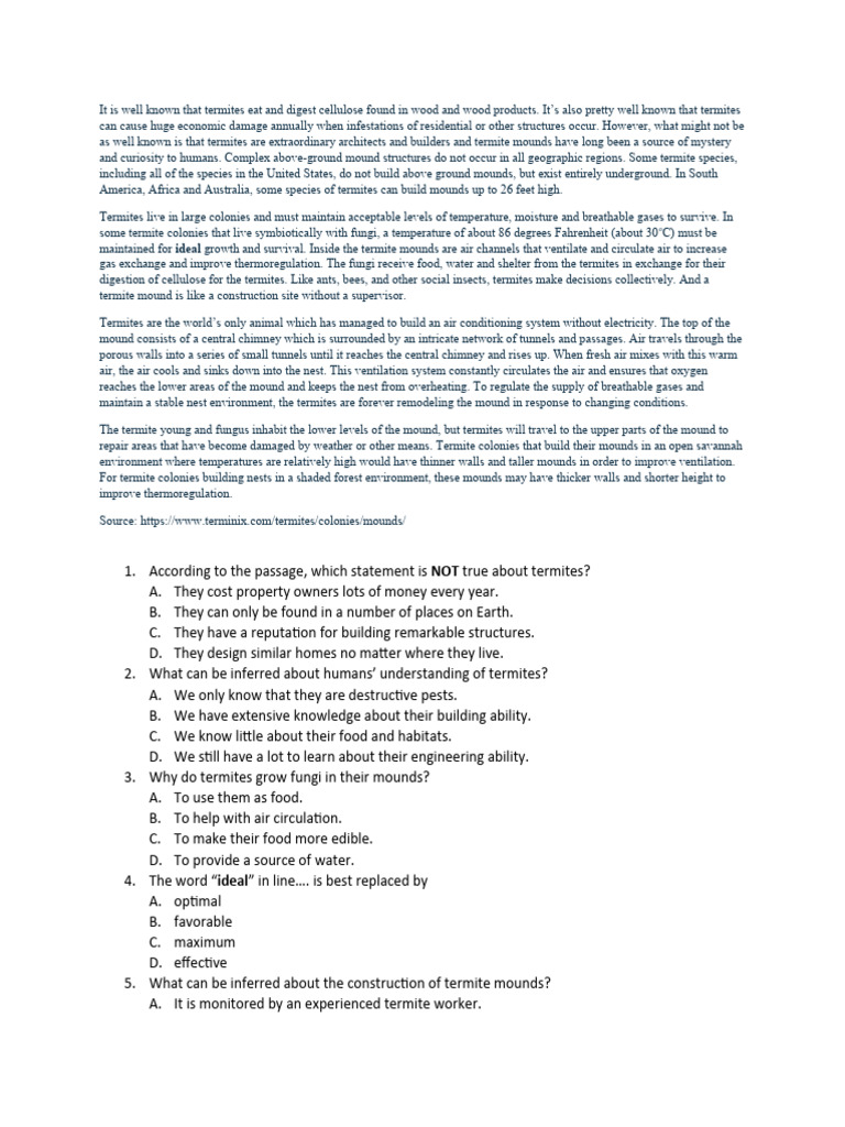 Passage3-Termite Mounds | PDF | Nest | Nature