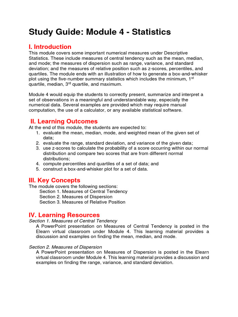 MODULE-4-STUDY-GUIDE | PDF | Median | Mean