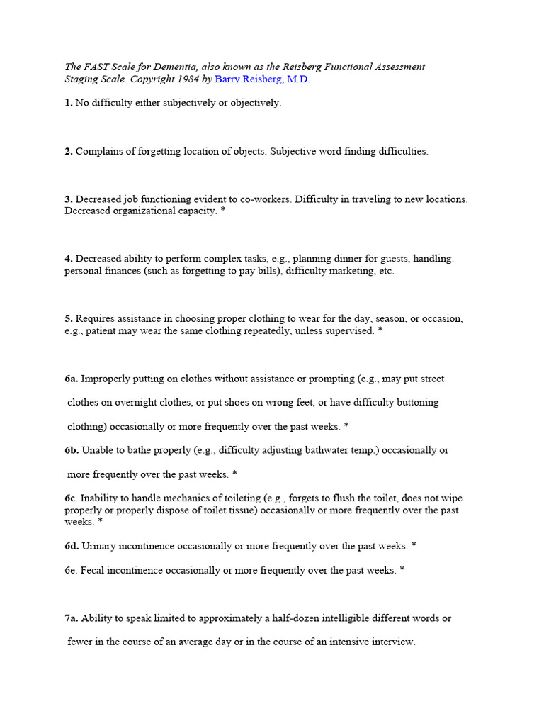 The FAST Scale For Dementia | PDF