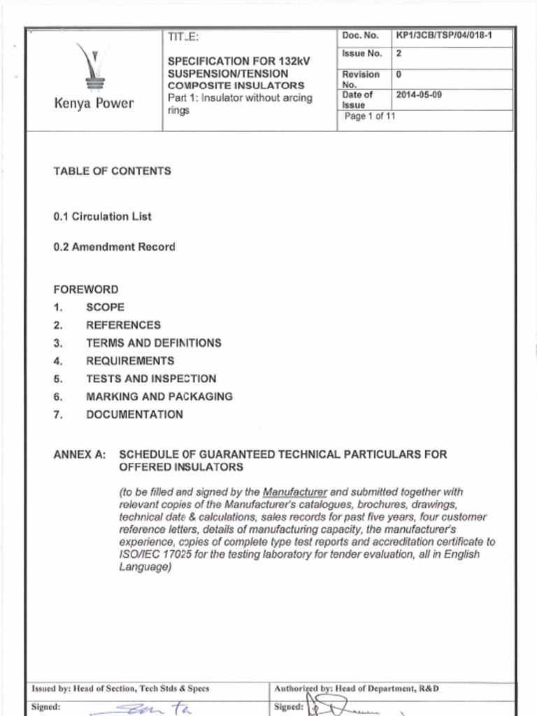 KP1-3CB-TSP-04-018-1Specification For 132kV SuspensionTension Composite Insulators | PDF