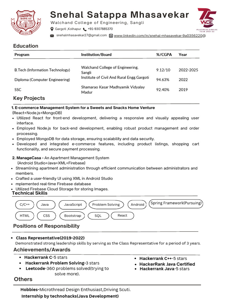 Snehal Mhasavekar CV-2 | PDF