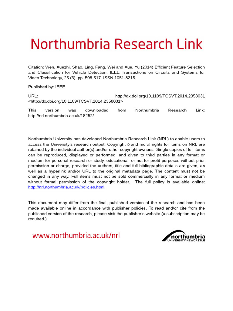 Efficient Feature Selection And Classification For Vehicle Detection