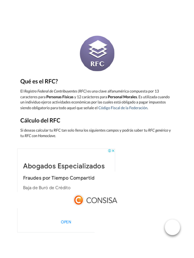 RFC - Cálculo en Linea Al Instante de Forma Sencilla y Sin Costo | PDF