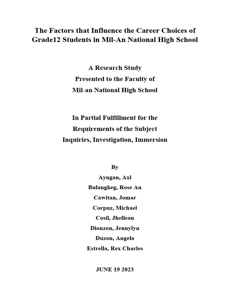 The Factors That Influence The Career Choices of Grade 12 HUMSS ...