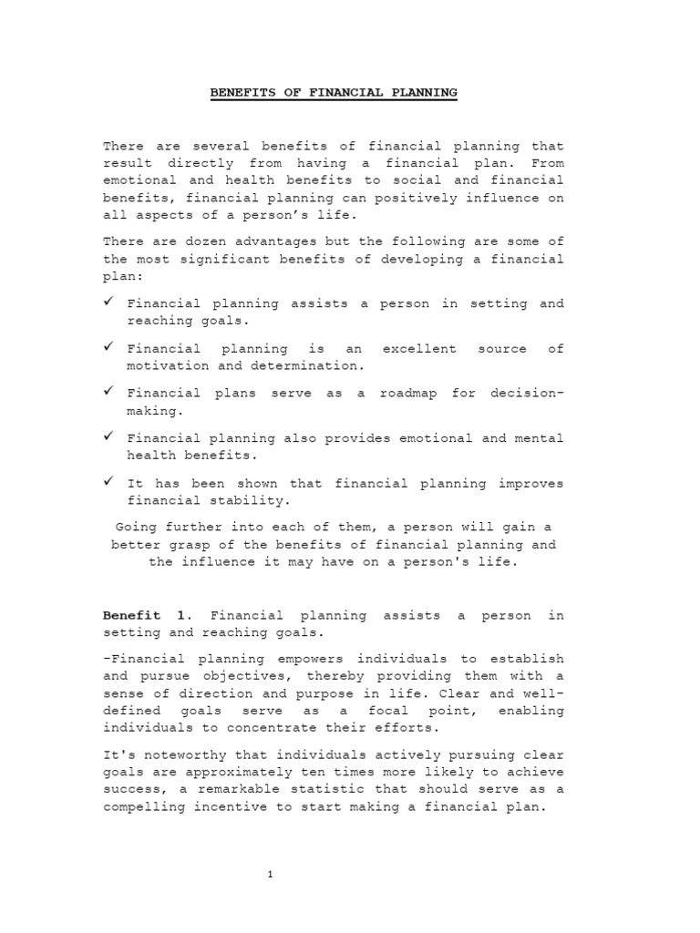 Benefits of Financial Planning Explained | PDF | Business