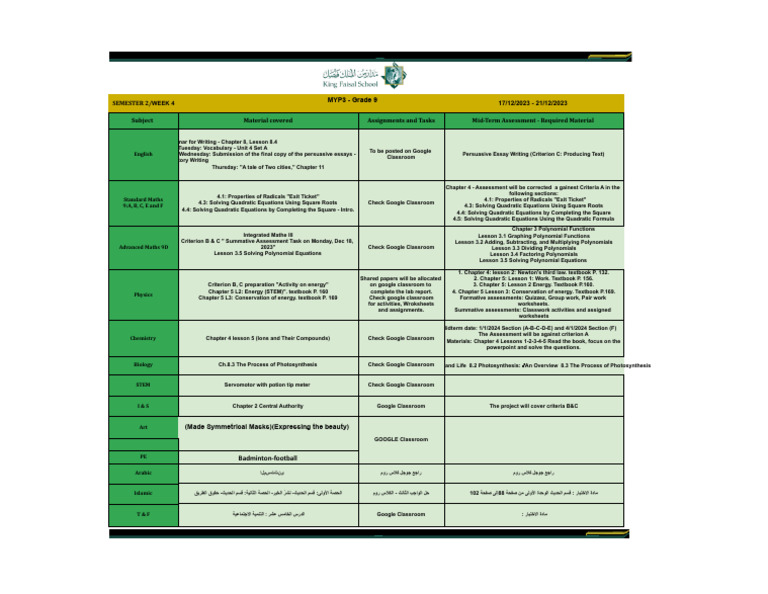 MYP3 - Grade 9 | PDF