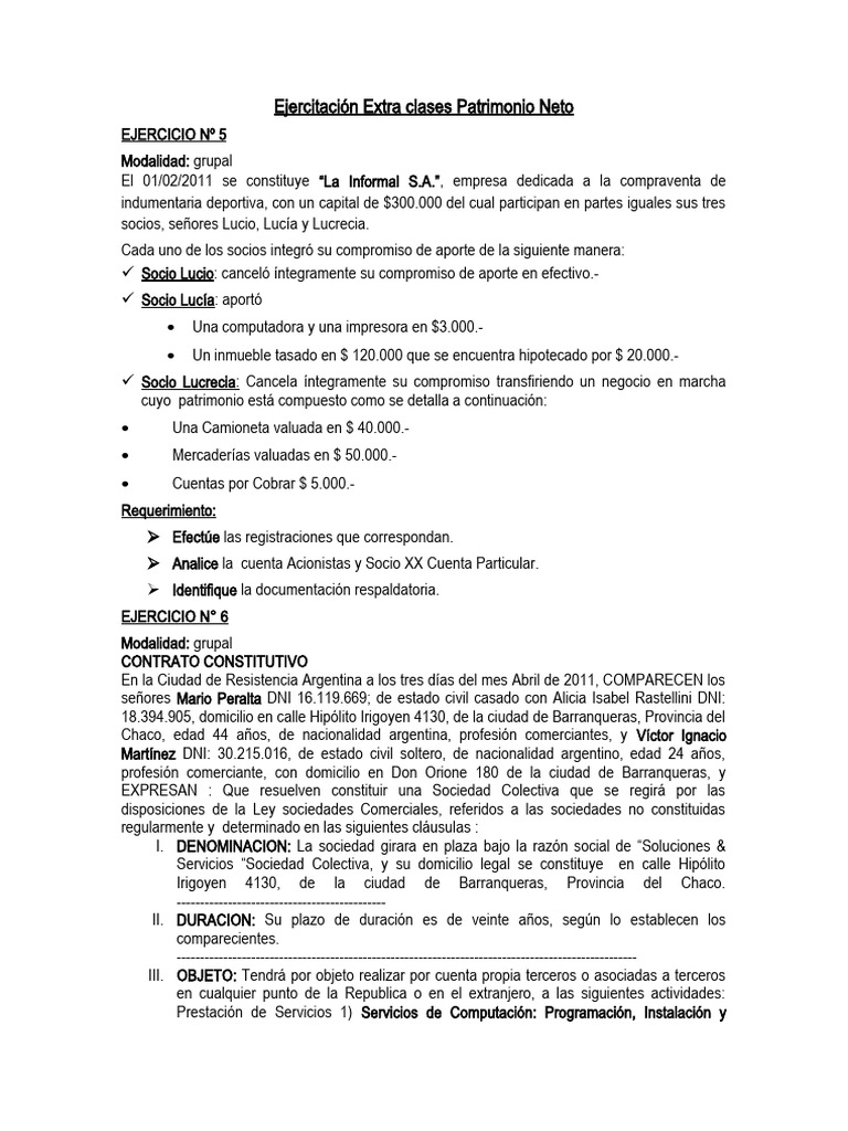 Extra Clases Patrimonio Neto | PDF