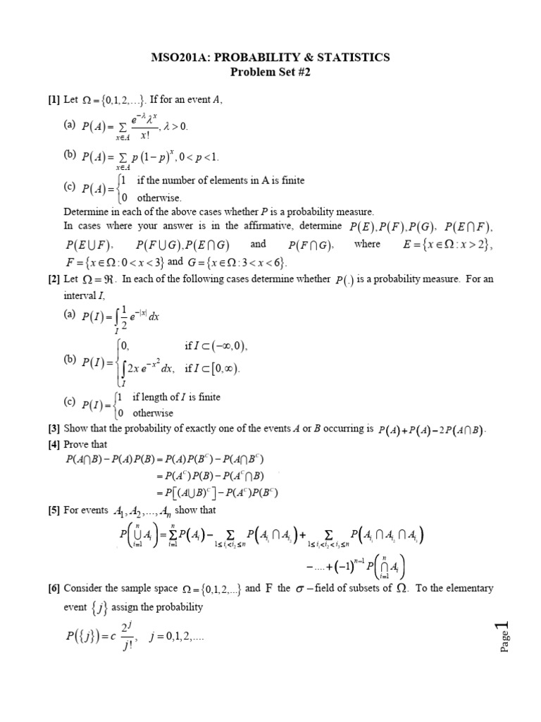 Mso201A: Probability & Statistics Problem Set #2: e PA X PA P P P PA | PDF