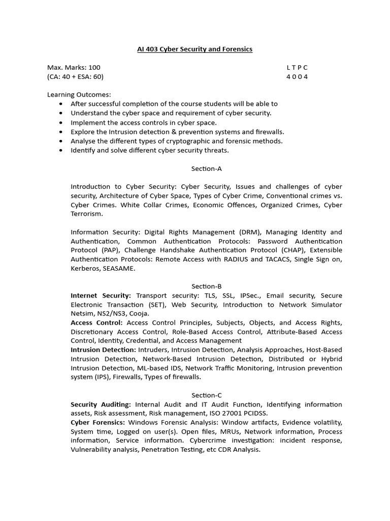 AI 403 Cyber Security and Forensics | PDF | Security | Computer Security