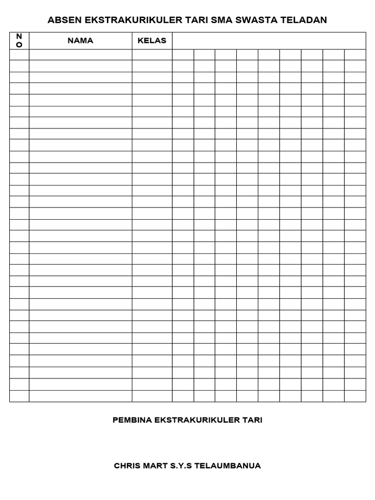 Absen Ekstrakurikuler Tari Sma Swasta Teladan | PDF
