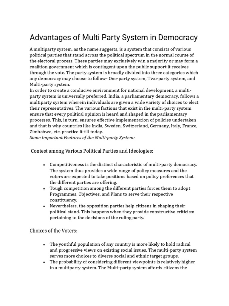 Advantages of Multi Party System | PDF