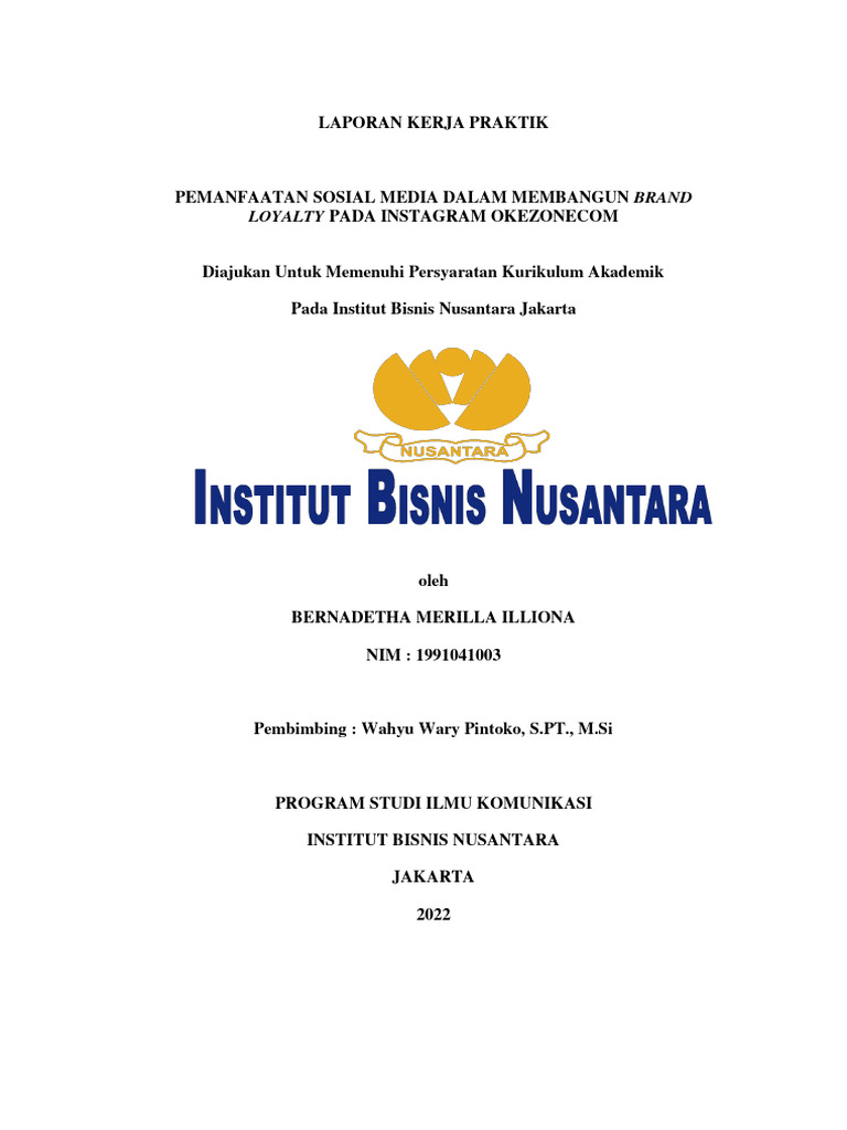 LAPORAN KERJA PRAKTIK (Bernadetha Merilla Illiona 1991041003) | PDF