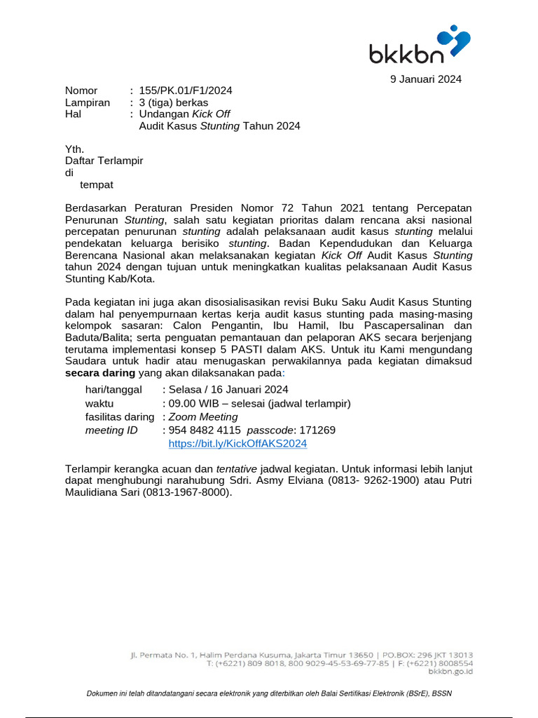Undangan Kick Off Audit Stunting 2024 | PDF