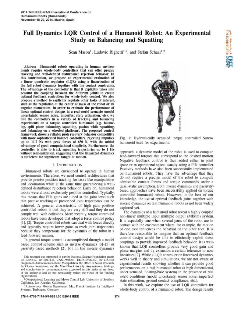 LQR Control for Humanoid Robot Balancing | PDF | Matrix (Mathematics ...