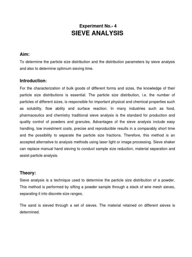 4a.sieve Analysis | PDF | Particle Size Distribution | Chemistry