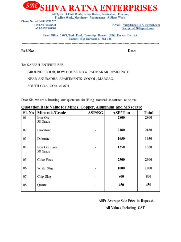 01 Sample Copy of Quotation | PDF | Scrap | Copper