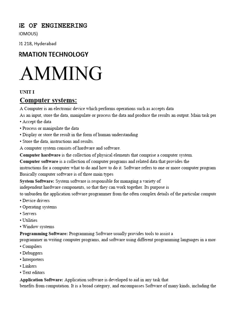 Programming: (Autonomous) Shamshabad - 501 218, Hyderabad | PDF ...