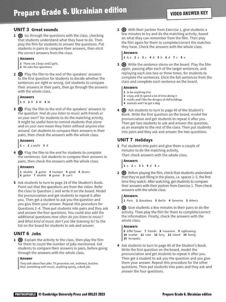 Prepare 6 Video Answer Key | PDF