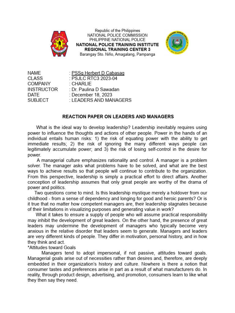 Reaction Paper Format Pdf Leadership Power Social And Political
