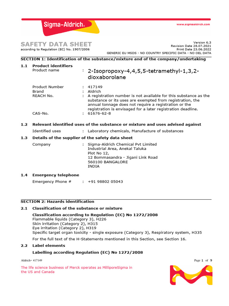 2 Isopropoxy 4,4,5,5 Tetramethyl 1,3,2 | PDF | Working Conditions ...
