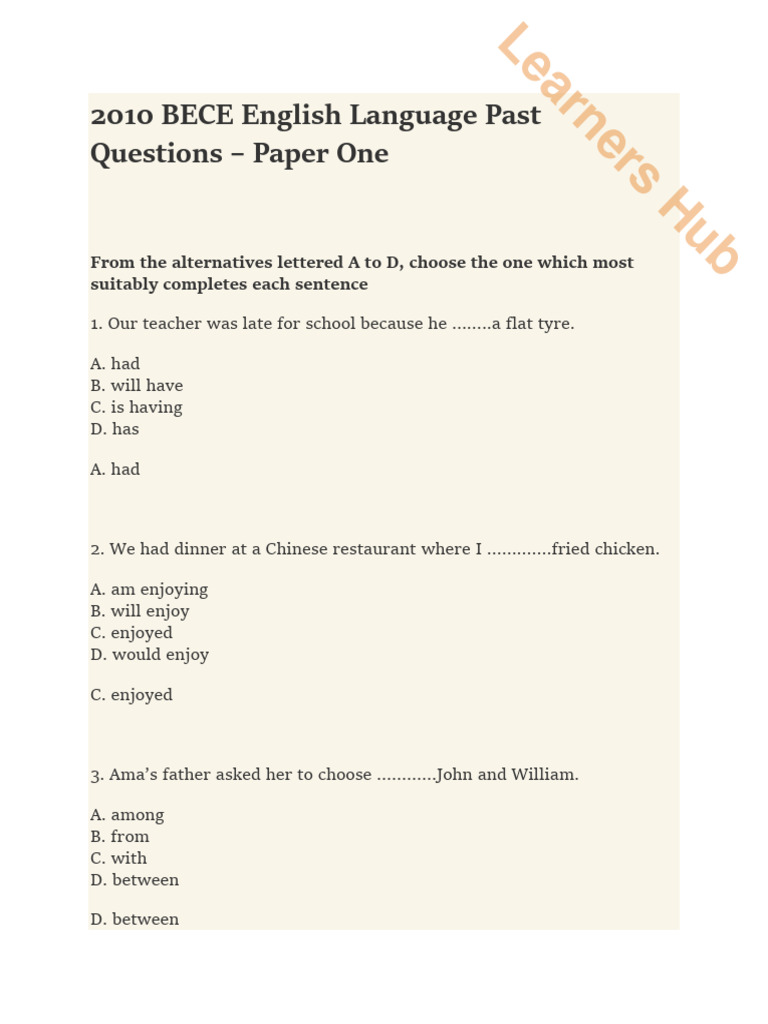 2010 BECE English Past Questions 1 | PDF
