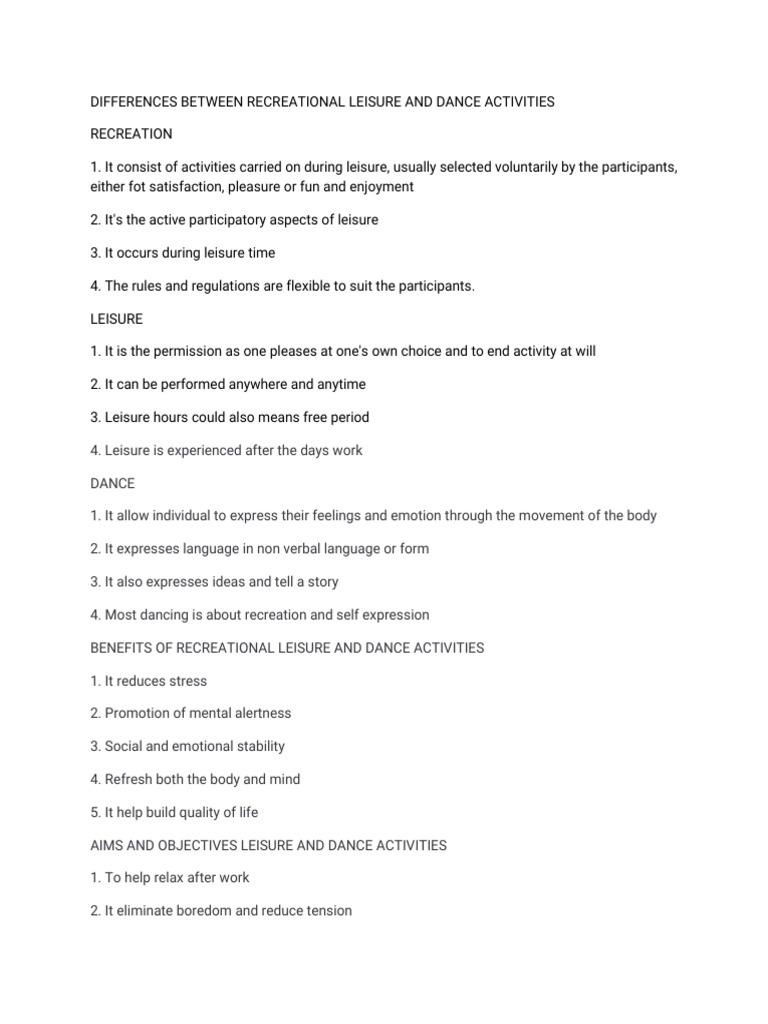 Recreation vs. Dance Activities Overview | PDF