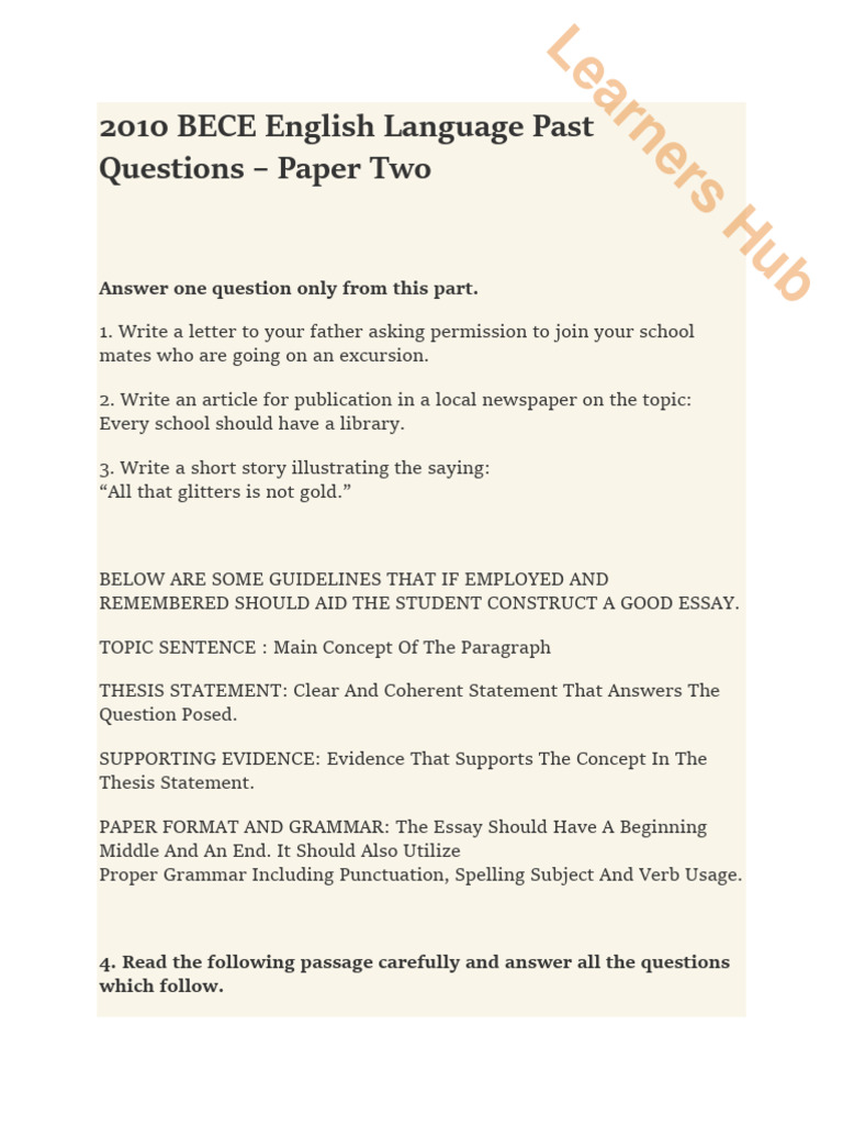 2010 BECE English Past Questions 2 | PDF | Syntax | Human Communication