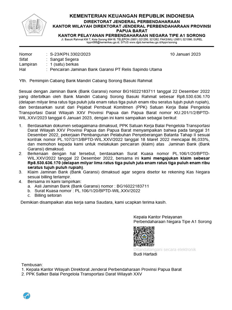 Pencairan Jaminan Bank Garansi PT Relis Sapindo Utama | PDF | Pengelolaan Keuangan & Uang