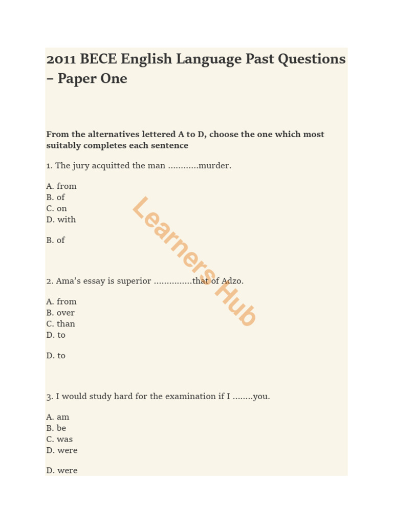 2011 BECE English Past Questions 1 | PDF