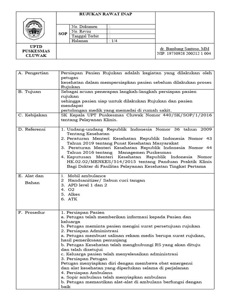 Sop Rujukan Rawat Inap | PDF