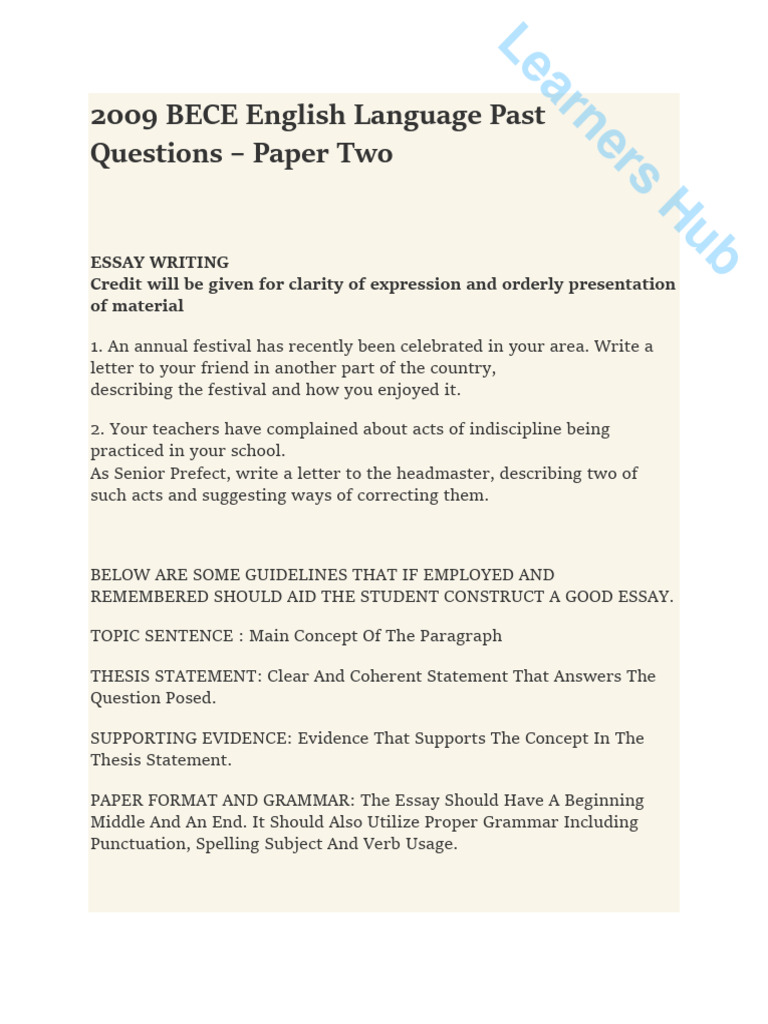 2009 BECE English Past Questions 2 | PDF | Subject (Grammar) | Grammar