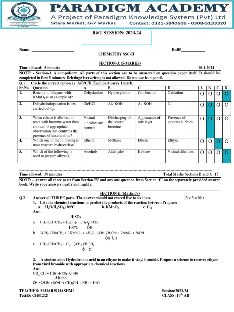 Test-5 Ch#12 (2) SOLUTION | PDF