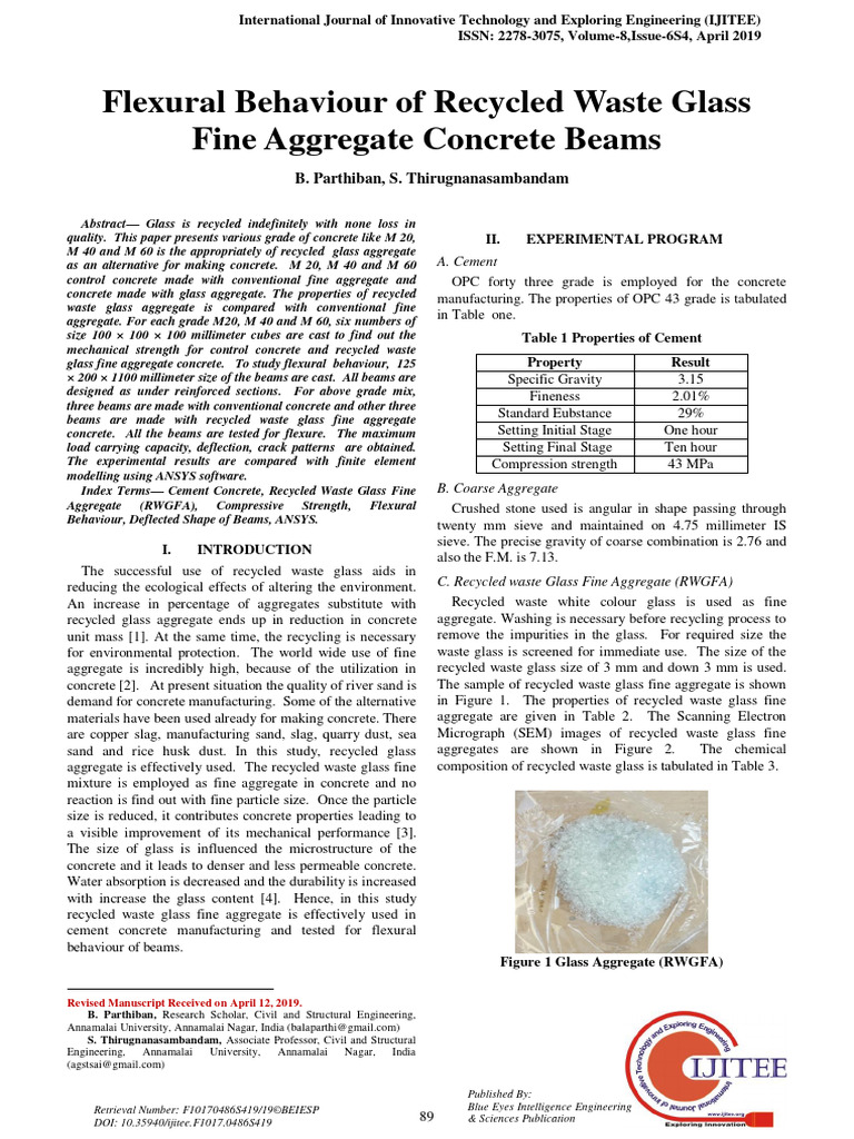 Flexural Behaviour of Recycled Waste Glass Fine Aggregate Concrete ...