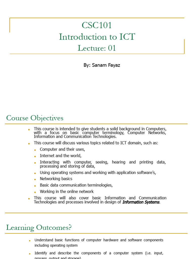 ICT CS101 Week1 | PDF | Computer Hardware | Personal Computers